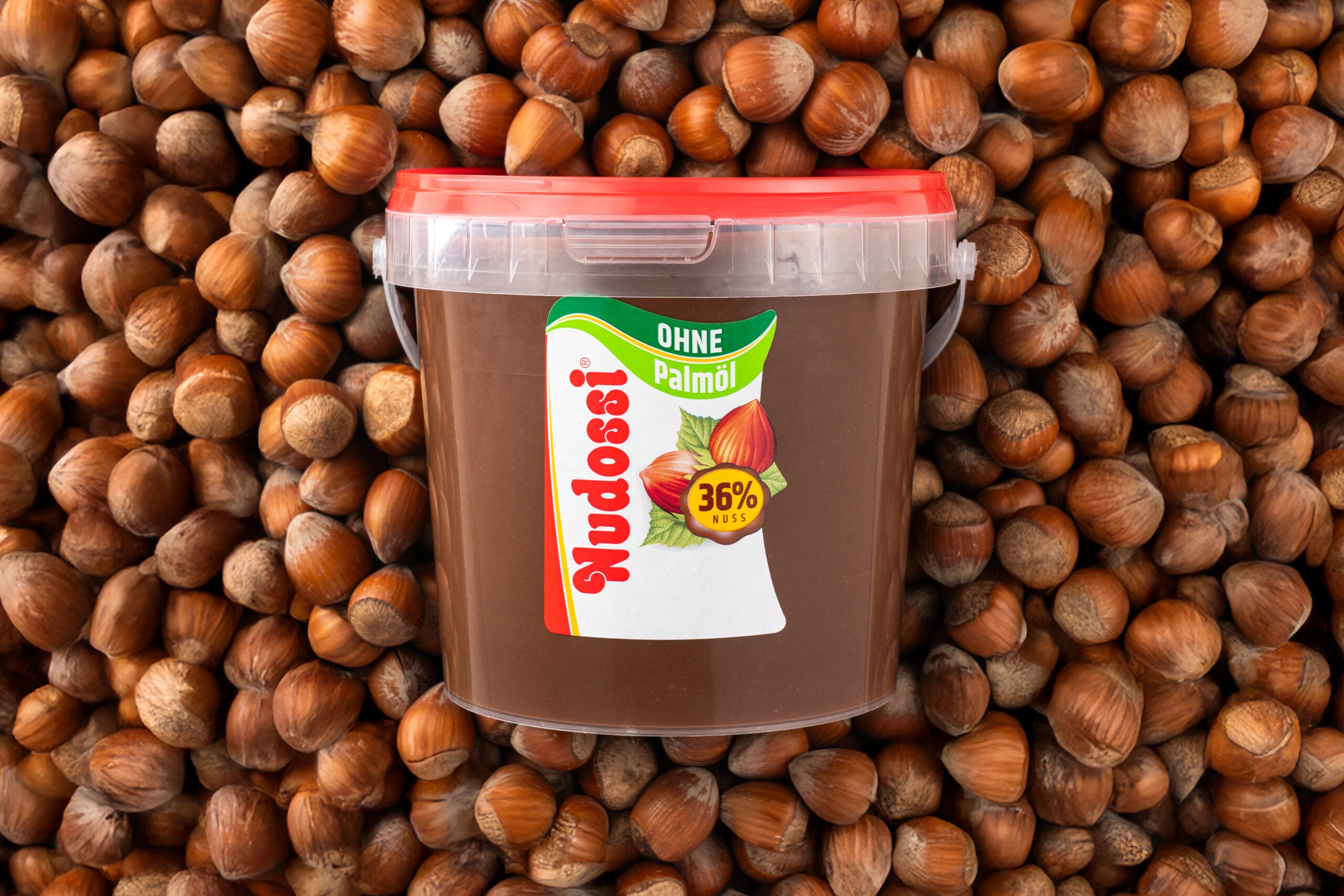 Nudossi®-Haselnuss-Nougat-Crème mit 36 % Haselnüssen (ohne Palmöl) 1250g im Eimer - Vadossi